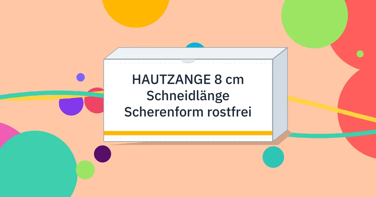 Symbolbild: Packung mit der Aufschrift HAUTZANGE 8 cm Schneidlänge Scherenform rostfrei (PZN 17287997) – Verfügbarkeit und Bezug in Apotheken in Frankfurt am Main