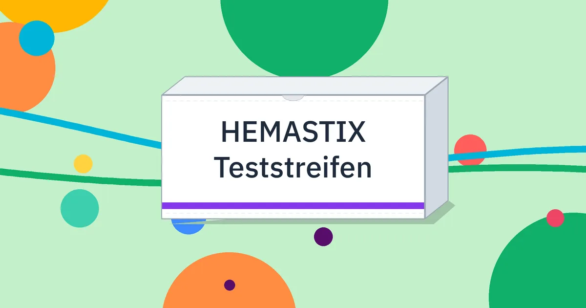 Symbolbild: Packung mit der Aufschrift HEMASTIX Teststreifen (PZN 04008286) – Verfügbarkeit und Bezug in Apotheken in Frankfurt am Main