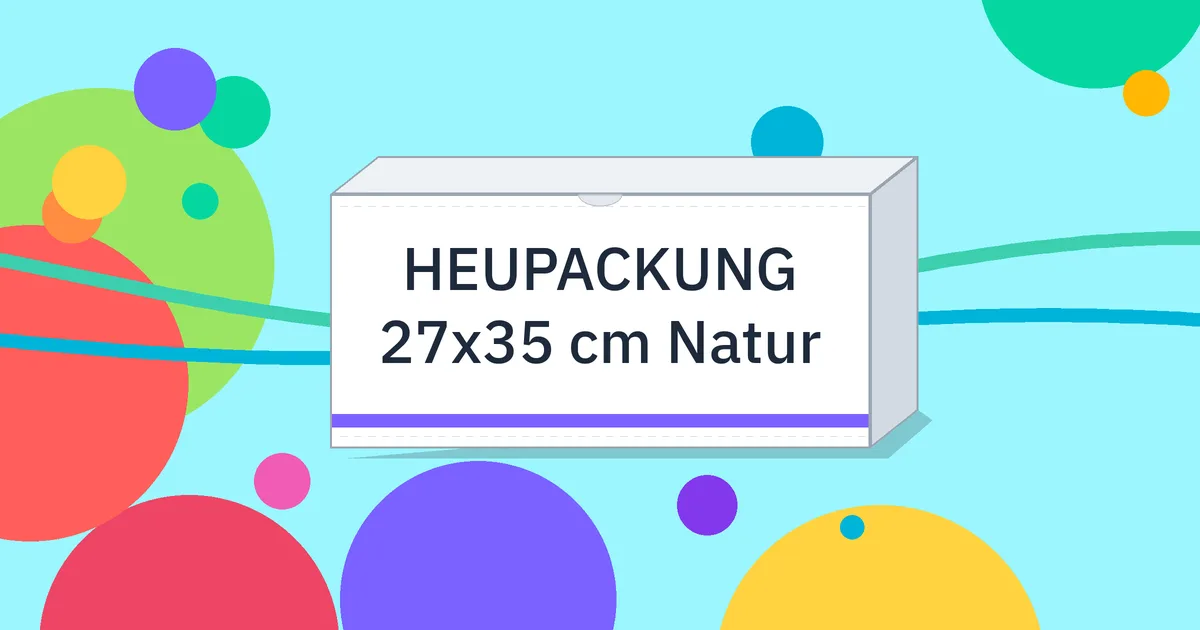 Symbolbild: Packung mit der Aufschrift HEUPACKUNG 27x35 cm Natur (PZN 10400924) – Verfügbarkeit und Bezug in Apotheken in Frankfurt am Main