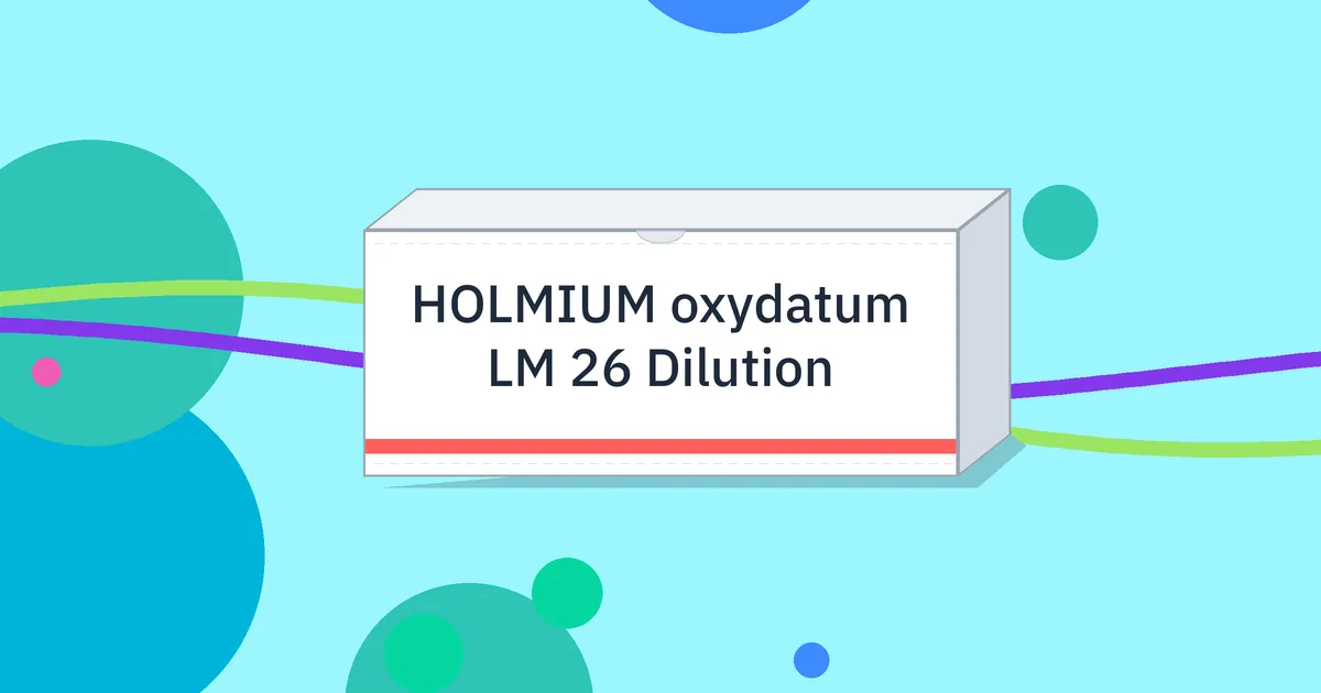 Symbolbild: Packung mit der Aufschrift HOLMIUM oxydatum LM 26 Dilution (PZN 13555076) – Verfügbarkeit und Bezug in Apotheken in Frankfurt am Main