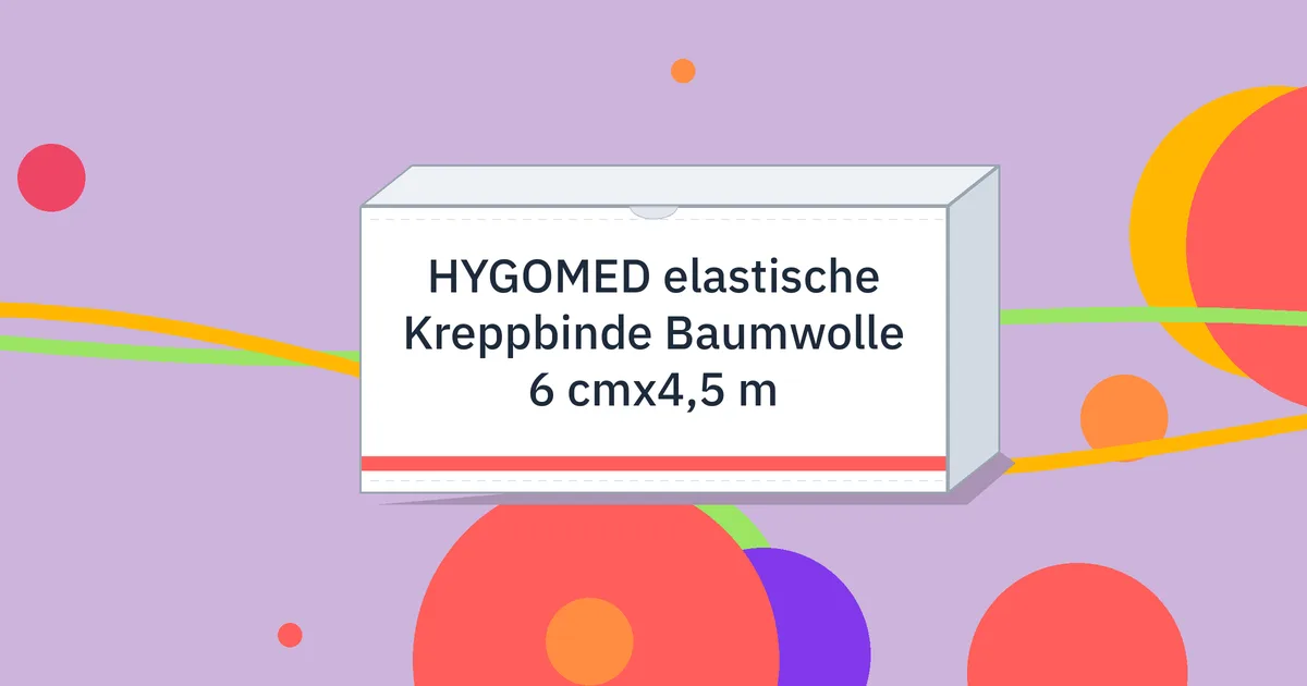 Symbolbild: Packung mit der Aufschrift HYGOMED elastische Kreppbinde Baumwolle 6 cmx4,5 m (PZN 20934868) – Verfügbarkeit und Bezug in Apotheken in Frankfurt am Main