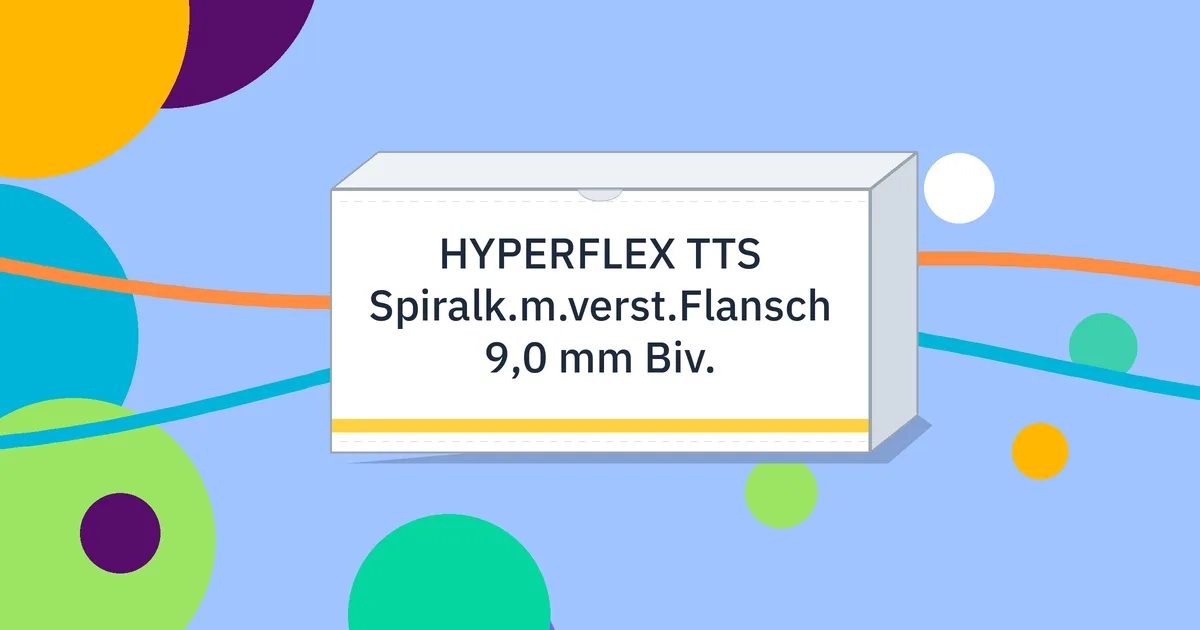 Symbolbild: Packung mit der Aufschrift HYPERFLEX TTS Spiralk.m.verst.Flansch 9,0 mm Biv. (PZN 02253366) – Verfügbarkeit und Bezug in Apotheken in Frankfurt am Main