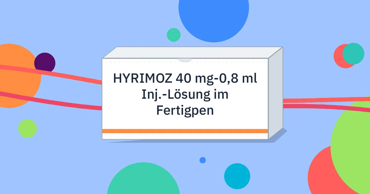 Symbolbild: Packung mit der Aufschrift HYRIMOZ 40 mg-0,8 ml Inj.-Lösung im Fertigpen (PZN 16794686) – Verfügbarkeit und Bezug in Apotheken in Frankfurt am Main