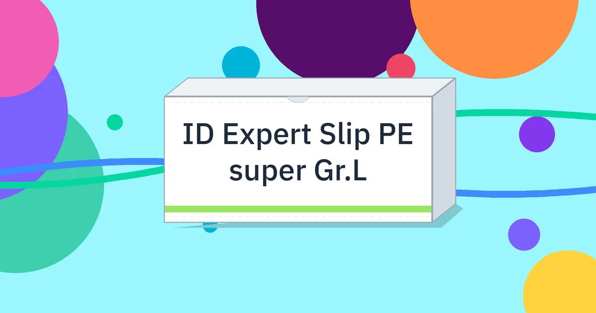 Symbolbild: Packung mit der Aufschrift ID Expert Slip PE super Gr.L (PZN 13512523) – Verfügbarkeit und Bezug in Apotheken in Frankfurt am Main