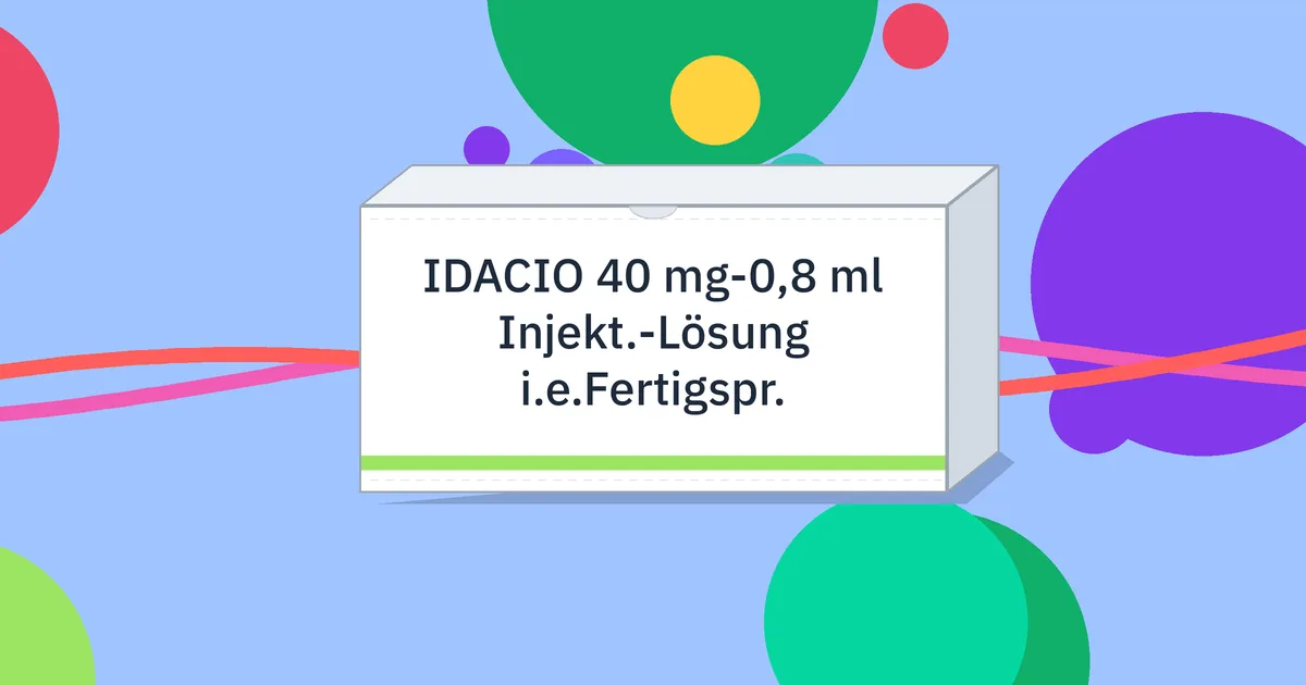 Symbolbild: Packung mit der Aufschrift IDACIO 40 mg-0,8 ml Injekt.-Lösung i.e.Fertigspr. (PZN 19465836) – Verfügbarkeit und Bezug in Apotheken in Frankfurt am Main