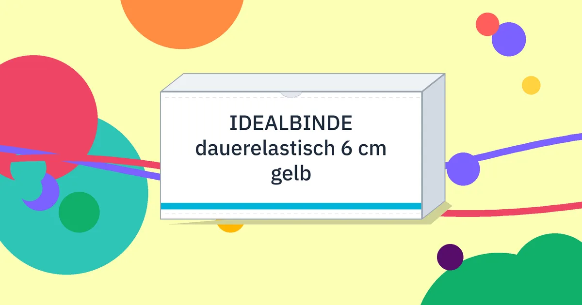 Symbolbild: Packung mit der Aufschrift IDEALBINDE dauerelastisch 6 cm gelb (PZN 03759599) – Verfügbarkeit und Bezug in Apotheken in Frankfurt am Main