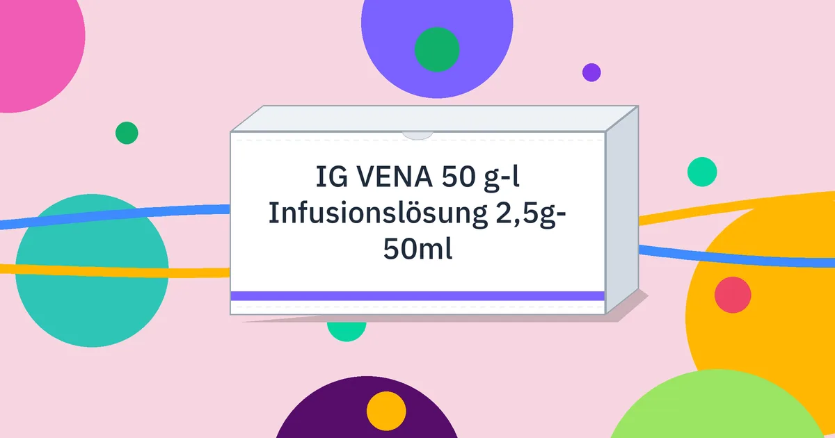 Symbolbild: Packung mit der Aufschrift IG VENA 50 g-l Infusionslösung 2,5g-50ml (PZN 07798142) – Verfügbarkeit und Bezug in Apotheken in Frankfurt am Main