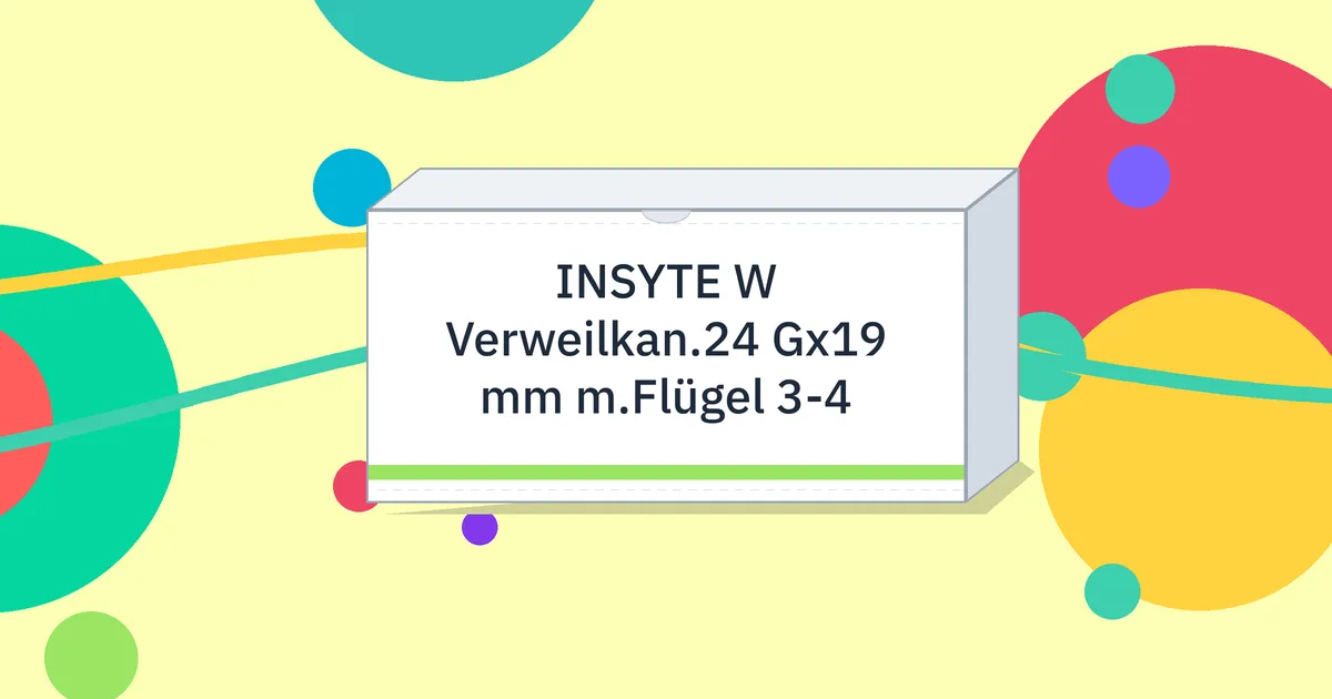 Symbolbild: Packung mit der Aufschrift INSYTE W Verweilkan.24 Gx19 mm m.Flügel 3-4 (PZN 13871274) – Verfügbarkeit und Bezug in Apotheken in Frankfurt am Main