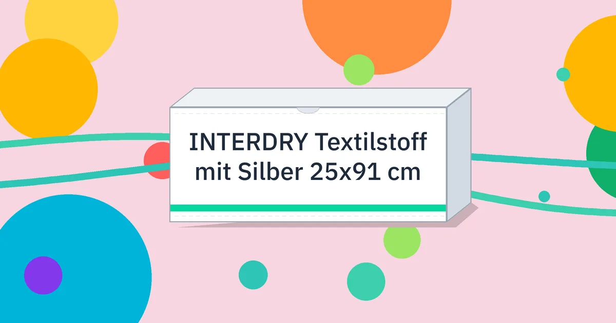 Symbolbild: Packung mit der Aufschrift INTERDRY Textilstoff mit Silber 25x91 cm (PZN 15994360) – Verfügbarkeit und Bezug in Apotheken in Frankfurt am Main