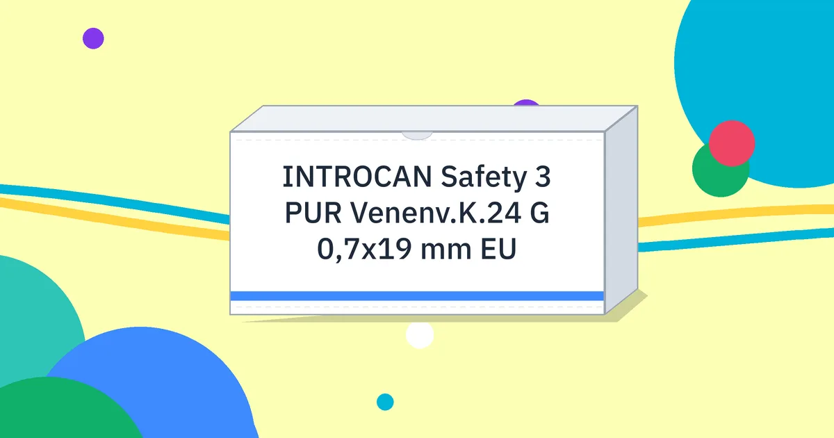 Symbolbild: Packung mit der Aufschrift INTROCAN Safety 3 PUR Venenv.K.24 G 0,7x19 mm EU (PZN 20345215) – Verfügbarkeit und Bezug in Apotheken in Frankfurt am Main