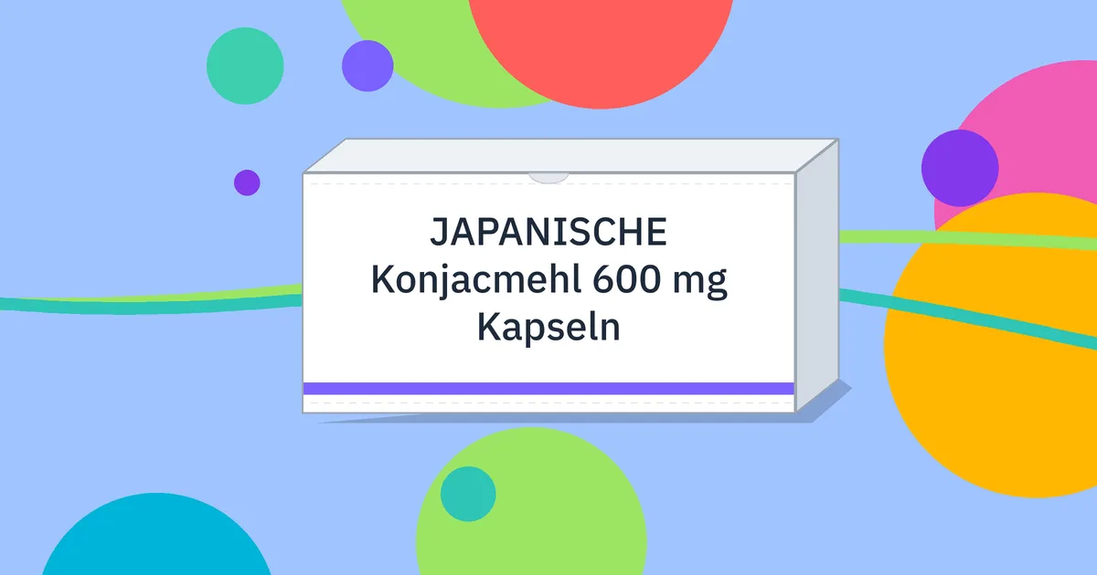 Symbolbild: Packung mit der Aufschrift JAPANISCHE Konjacmehl 600 mg Kapseln (PZN 00943428) – Verfügbarkeit und Bezug in Apotheken in Frankfurt am Main
