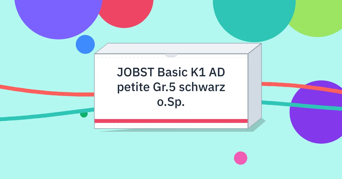 Symbolbild: Packung mit der Aufschrift JOBST Basic K1 AD petite Gr.5 schwarz o.Sp. (PZN 15310717) – Verfügbarkeit und Bezug in Apotheken in Frankfurt am Main