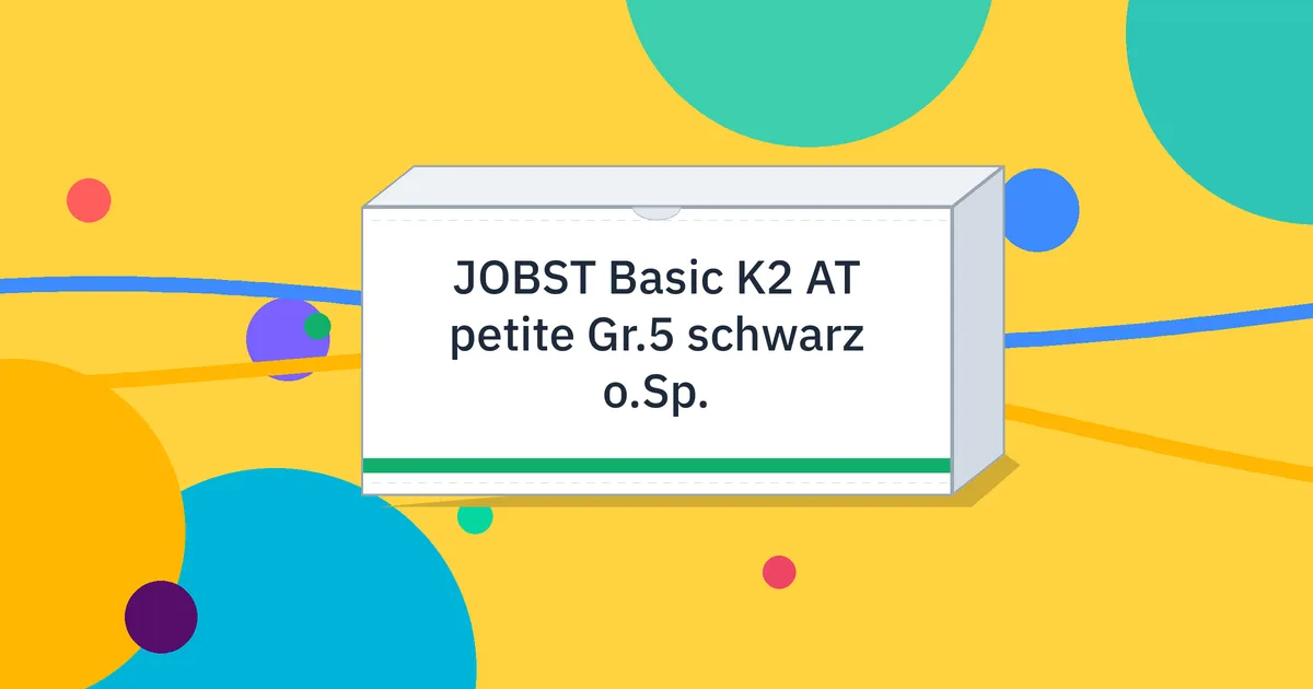 Symbolbild: Packung mit der Aufschrift JOBST Basic K2 AT petite Gr.5 schwarz o.Sp. (PZN 15311898) – Verfügbarkeit und Bezug in Apotheken in Frankfurt am Main