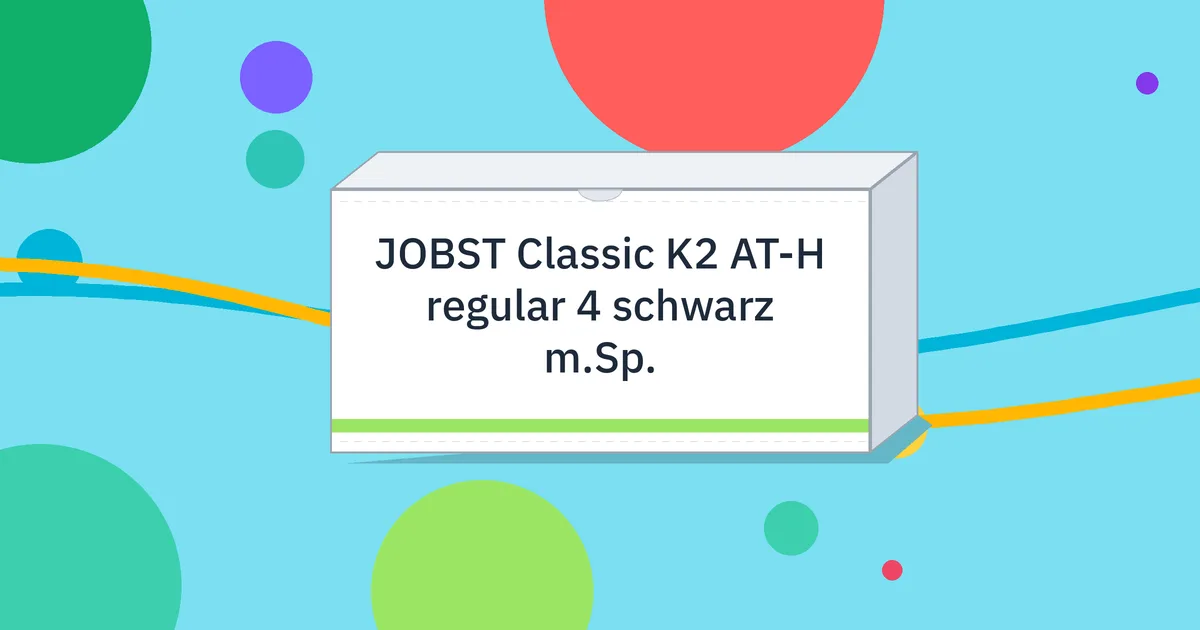 Symbolbild: Packung mit der Aufschrift JOBST Classic K2 AT-H regular 4 schwarz m.Sp. (PZN 13068821) – Verfügbarkeit und Bezug in Apotheken in Frankfurt am Main