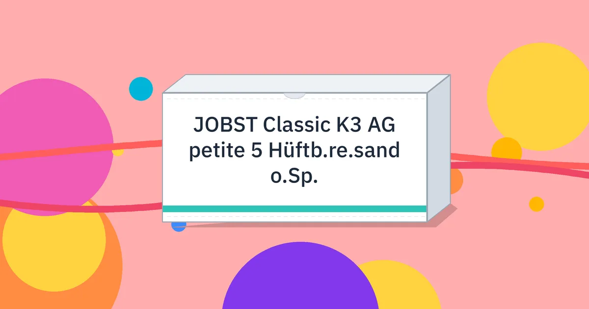 Symbolbild: Packung mit der Aufschrift JOBST Classic K3 AG petite 5 Hüftb.re.sand o.Sp. (PZN 13075206) – Verfügbarkeit und Bezug in Apotheken in Frankfurt am Main