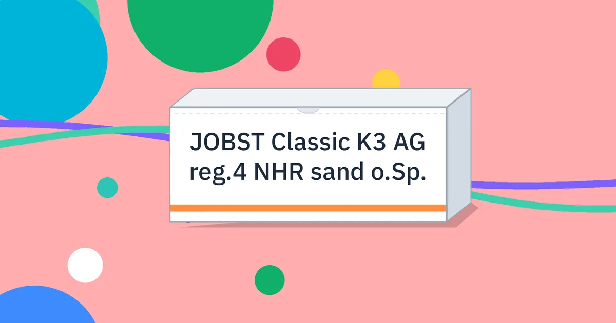 Symbolbild: Packung mit der Aufschrift JOBST Classic K3 AG reg.4 NHR sand o.Sp. (PZN 13073704) – Verfügbarkeit und Bezug in Apotheken in Frankfurt am Main