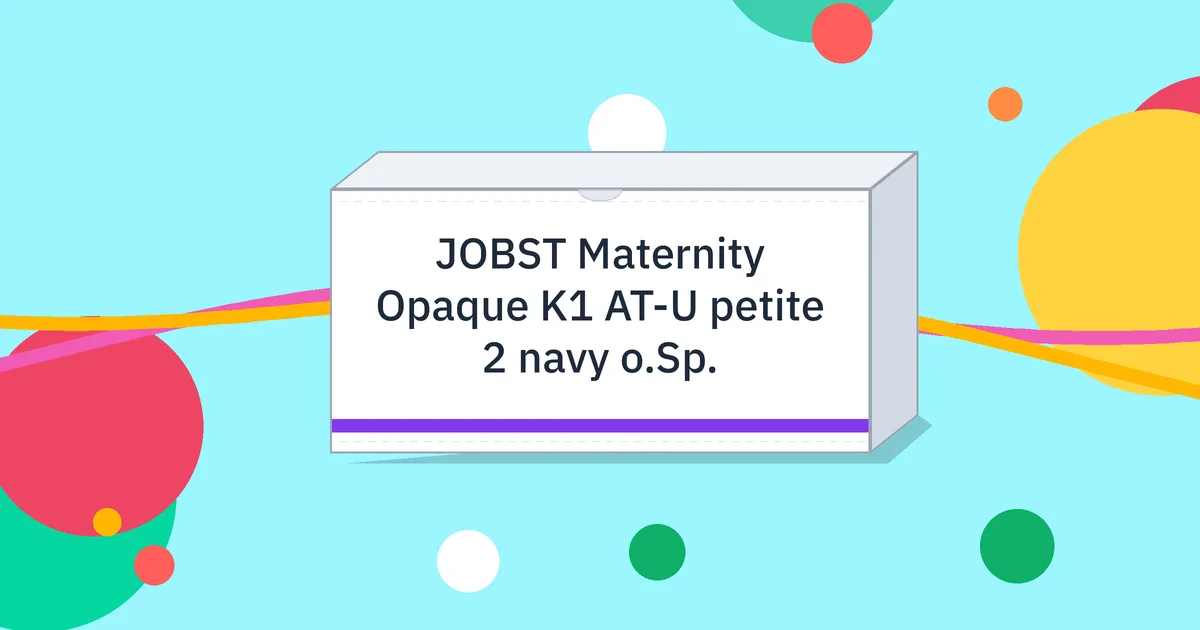 Symbolbild: Packung mit der Aufschrift JOBST Maternity Opaque K1 AT-U petite 2 navy o.Sp. (PZN 15860027) – Verfügbarkeit und Bezug in Apotheken in Frankfurt am Main