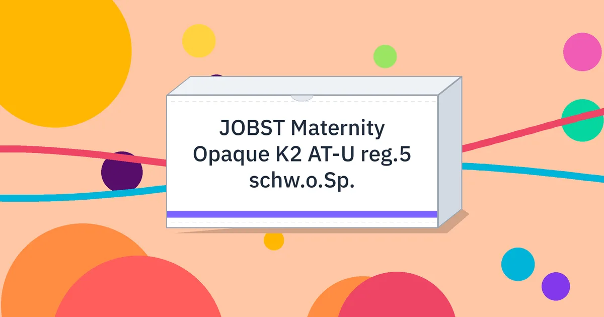 Symbolbild: Packung mit der Aufschrift JOBST Maternity Opaque K2 AT-U reg.5 schw.o.Sp. (PZN 15854021) – Verfügbarkeit und Bezug in Apotheken in Frankfurt am Main