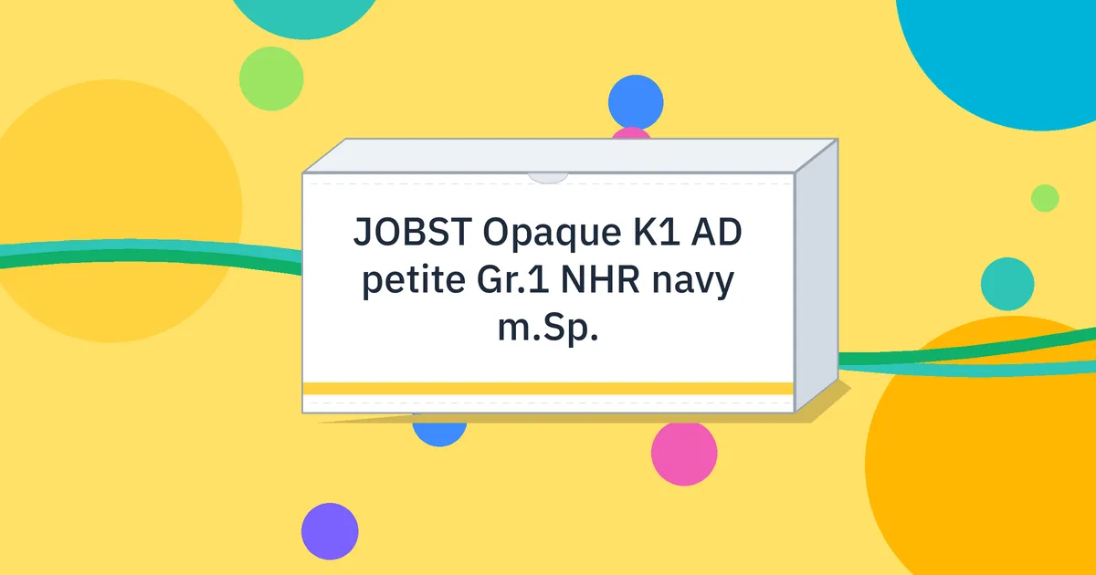 Symbolbild: Packung mit der Aufschrift JOBST Opaque K1 AD petite Gr.1 NHR navy m.Sp. (PZN 13078819) – Verfügbarkeit und Bezug in Apotheken in Frankfurt am Main
