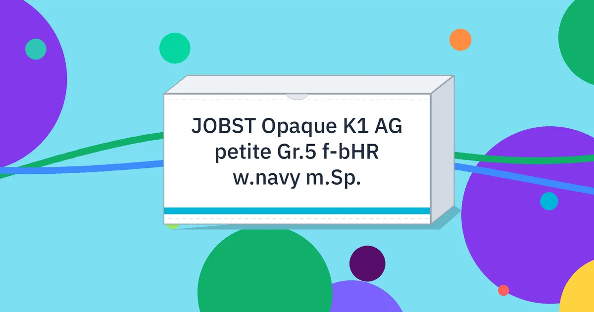 Symbolbild: Packung mit der Aufschrift JOBST Opaque K1 AG petite Gr.5 f-bHR w.navy m.Sp. (PZN 13083996) – Verfügbarkeit und Bezug in Apotheken in Frankfurt am Main