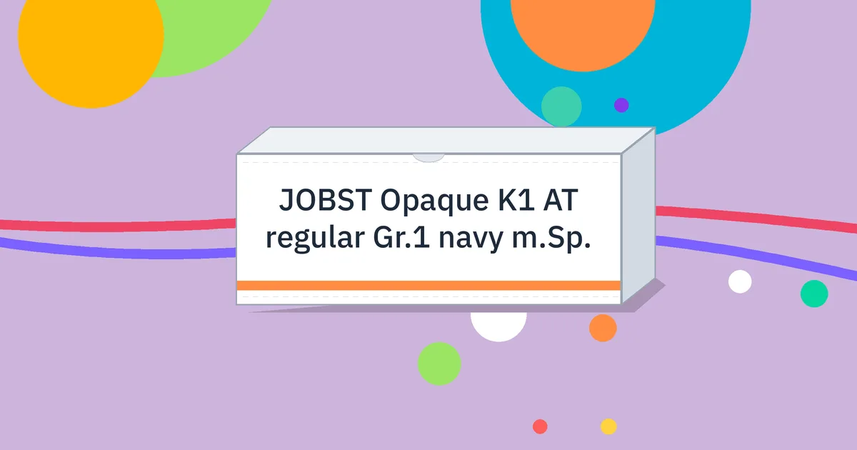 Symbolbild: Packung mit der Aufschrift JOBST Opaque K1 AT regular Gr.1 navy m.Sp. (PZN 13106958) – Verfügbarkeit und Bezug in Apotheken in Frankfurt am Main