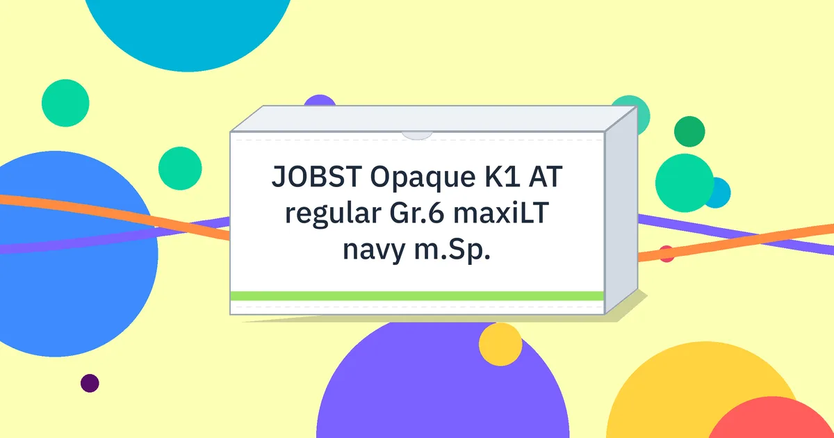 Symbolbild: Packung mit der Aufschrift JOBST Opaque K1 AT regular Gr.6 maxiLT navy m.Sp. (PZN 13106131) – Verfügbarkeit und Bezug in Apotheken in Frankfurt am Main