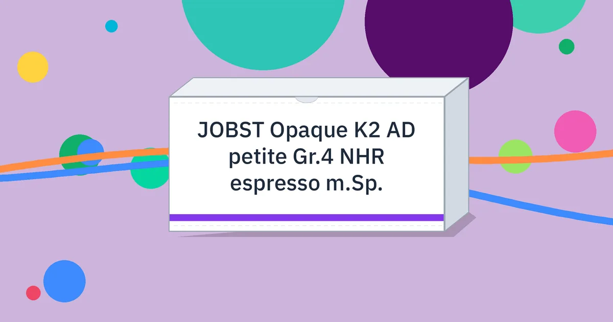 Symbolbild: Packung mit der Aufschrift JOBST Opaque K2 AD petite Gr.4 NHR espresso m.Sp. (PZN 16279257) – Verfügbarkeit und Bezug in Apotheken in Frankfurt am Main