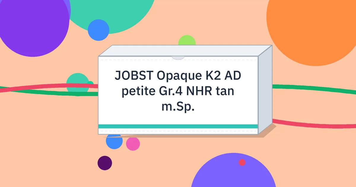 Symbolbild: Packung mit der Aufschrift JOBST Opaque K2 AD petite Gr.4 NHR tan m.Sp. (PZN 16278973) – Verfügbarkeit und Bezug in Apotheken in Frankfurt am Main