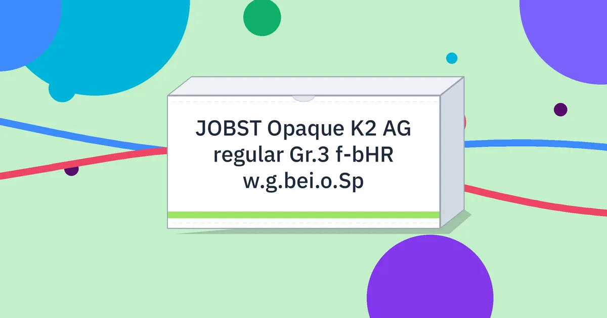 Symbolbild: Packung mit der Aufschrift JOBST Opaque K2 AG regular Gr.3 f-bHR w.g.bei.o.Sp (PZN 16280415) – Verfügbarkeit und Bezug in Apotheken in Frankfurt am Main