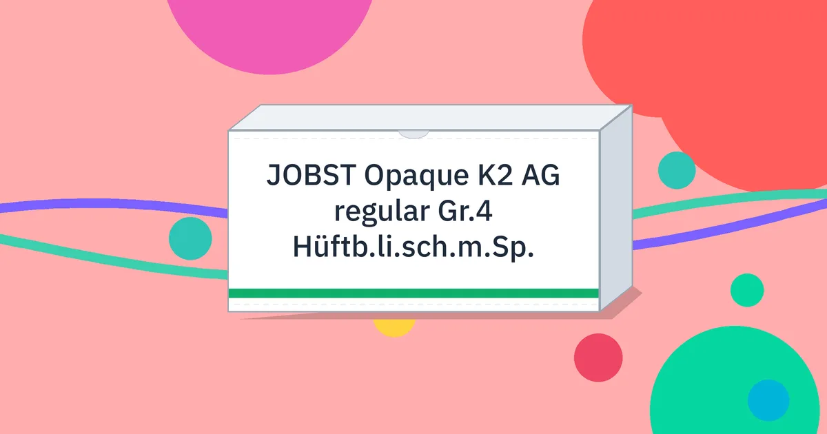 Symbolbild: Packung mit der Aufschrift JOBST Opaque K2 AG regular Gr.4 Hüftb.li.sch.m.Sp. (PZN 13115940) – Verfügbarkeit und Bezug in Apotheken in Frankfurt am Main