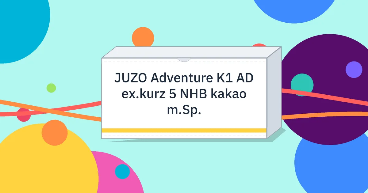 Symbolbild: Packung mit der Aufschrift JUZO Adventure K1 AD ex.kurz 5 NHB kakao m.Sp. (PZN 14975685) – Verfügbarkeit und Bezug in Apotheken in Frankfurt am Main