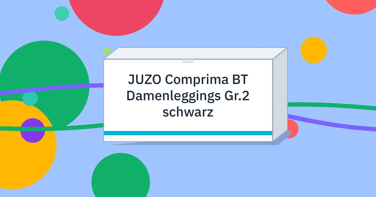 Symbolbild: Packung mit der Aufschrift JUZO Comprima BT Damenleggings Gr.2 schwarz (PZN 20781554) – Verfügbarkeit und Bezug in Apotheken in Frankfurt am Main