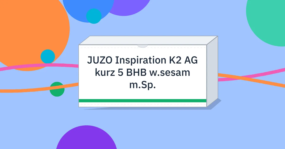 Symbolbild: Packung mit der Aufschrift JUZO Inspiration K2 AG kurz 5 BHB w.sesam m.Sp. (PZN 14849934) – Verfügbarkeit und Bezug in Apotheken in Frankfurt am Main