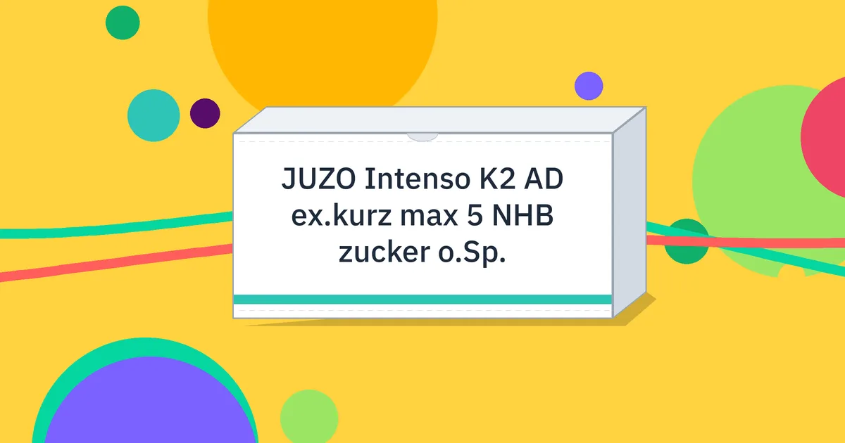 Symbolbild: Packung mit der Aufschrift JUZO Intenso K2 AD ex.kurz max 5 NHB zucker o.Sp. (PZN 18620720) – Verfügbarkeit und Bezug in Apotheken in Frankfurt am Main