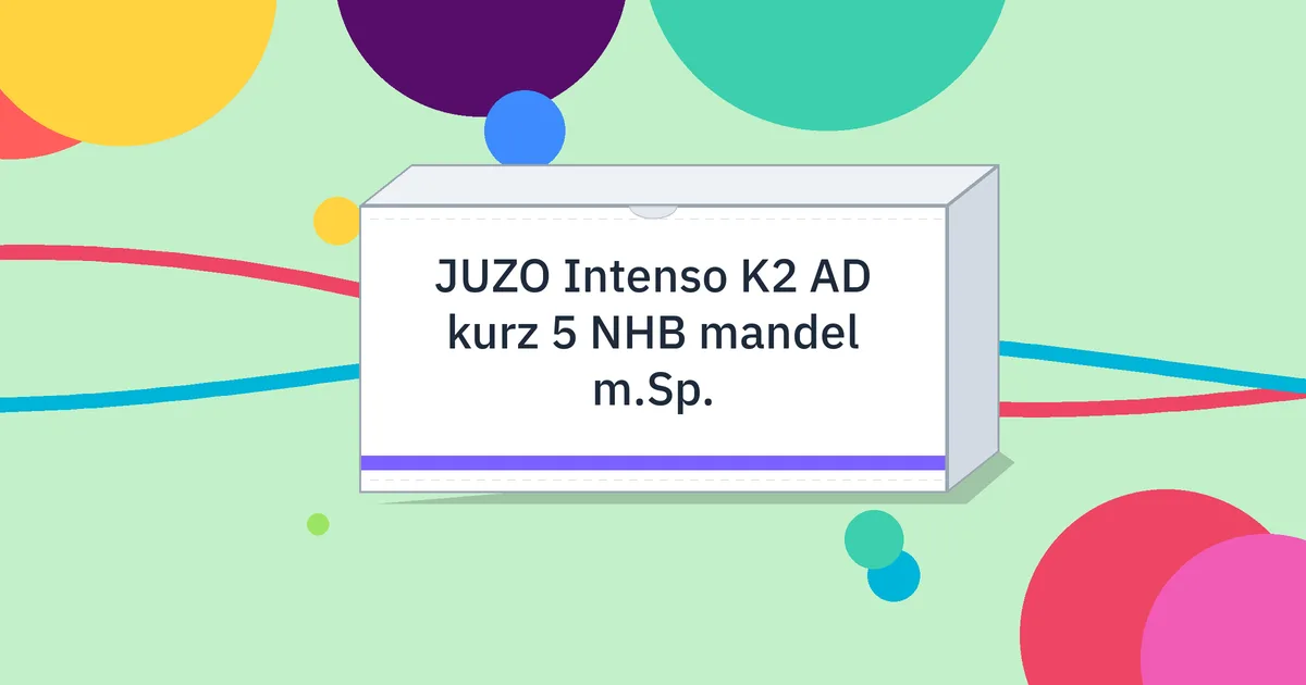 Symbolbild: Packung mit der Aufschrift JUZO Intenso K2 AD kurz 5 NHB mandel m.Sp. (PZN 18611141) – Verfügbarkeit und Bezug in Apotheken in Frankfurt am Main