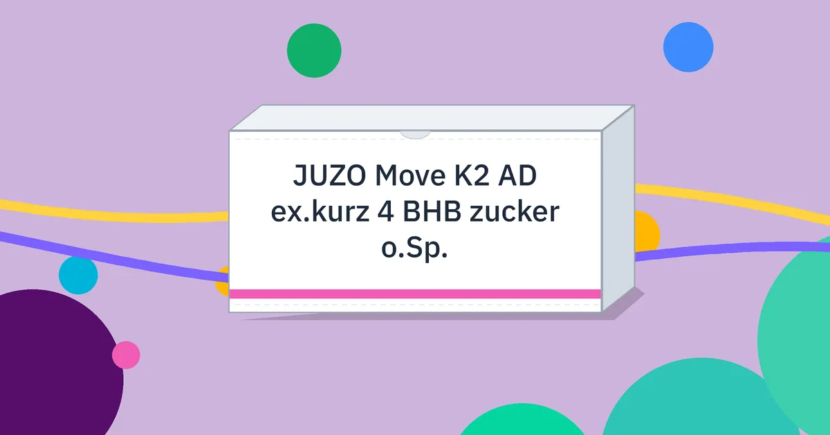 Symbolbild: Packung mit der Aufschrift JUZO Move K2 AD ex.kurz 4 BHB zucker o.Sp. (PZN 18510865) – Verfügbarkeit und Bezug in Apotheken in Frankfurt am Main
