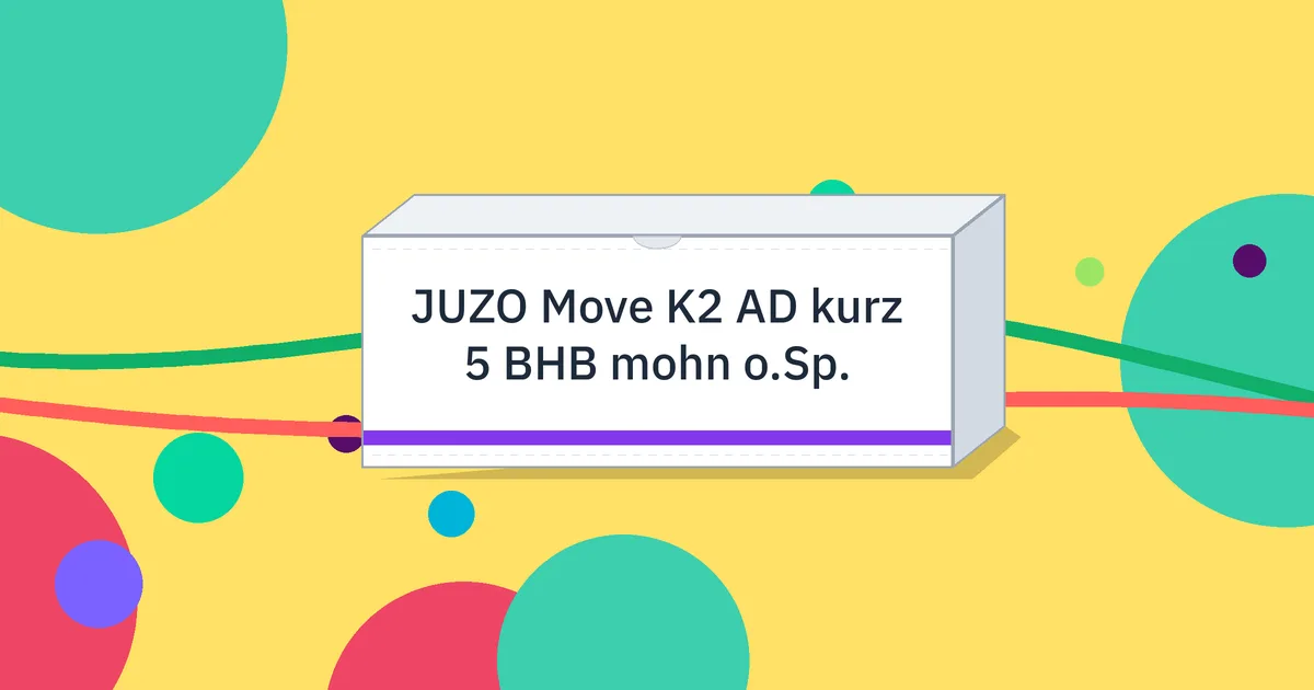 Symbolbild: Packung mit der Aufschrift JUZO Move K2 AD kurz 5 BHB mohn o.Sp. (PZN 18541392) – Verfügbarkeit und Bezug in Apotheken in Frankfurt am Main