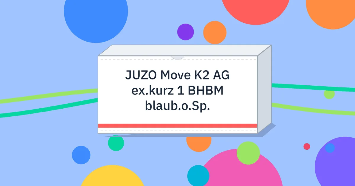 Symbolbild: Packung mit der Aufschrift JUZO Move K2 AG ex.kurz 1 BHBM blaub.o.Sp. (PZN 18566050) – Verfügbarkeit und Bezug in Apotheken in Frankfurt am Main