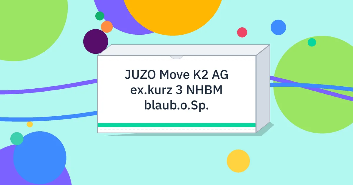Symbolbild: Packung mit der Aufschrift JUZO Move K2 AG ex.kurz 3 NHBM blaub.o.Sp. (PZN 18564772) – Verfügbarkeit und Bezug in Apotheken in Frankfurt am Main