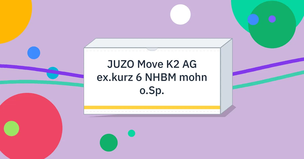 Symbolbild: Packung mit der Aufschrift JUZO Move K2 AG ex.kurz 6 NHBM mohn o.Sp. (PZN 18564878) – Verfügbarkeit und Bezug in Apotheken in Frankfurt am Main
