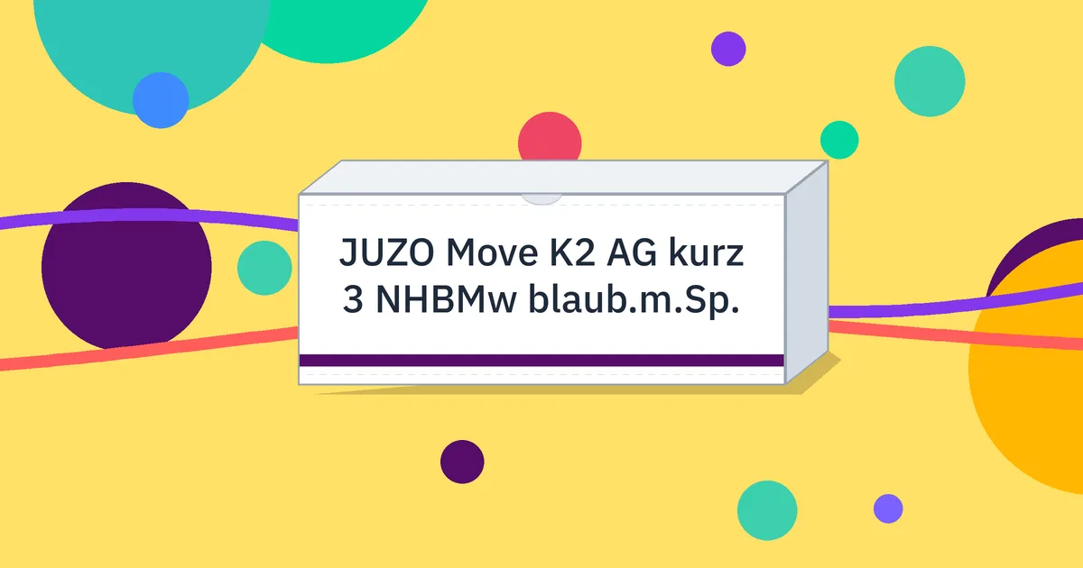 Symbolbild: Packung mit der Aufschrift JUZO Move K2 AG kurz 3 NHBMw blaub.m.Sp. (PZN 18559050) – Verfügbarkeit und Bezug in Apotheken in Frankfurt am Main