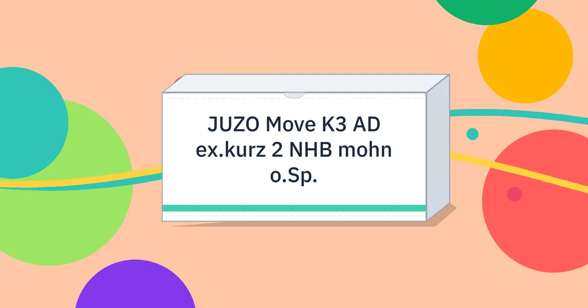 Symbolbild: Packung mit der Aufschrift JUZO Move K3 AD ex.kurz 2 NHB mohn o.Sp. (PZN 18574078) – Verfügbarkeit und Bezug in Apotheken in Frankfurt am Main