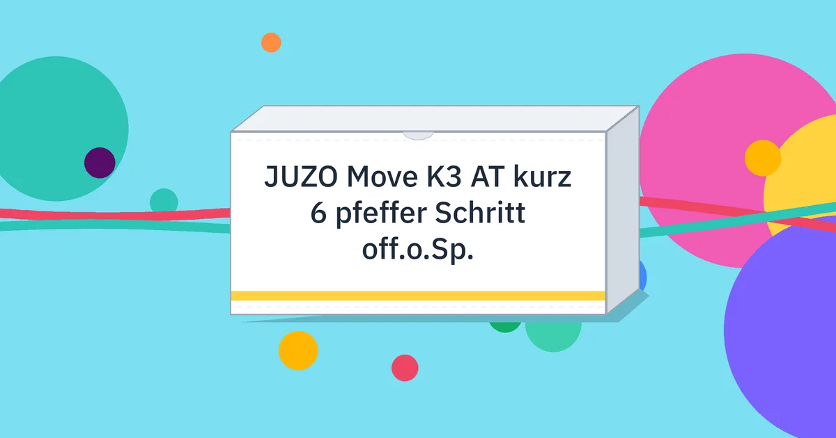 Symbolbild: Packung mit der Aufschrift JUZO Move K3 AT kurz 6 pfeffer Schritt off.o.Sp. (PZN 20685075) – Verfügbarkeit und Bezug in Apotheken in Frankfurt am Main