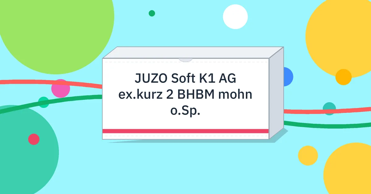 Symbolbild: Packung mit der Aufschrift JUZO Soft K1 AG ex.kurz 2 BHBM mohn o.Sp. (PZN 14858525) – Verfügbarkeit und Bezug in Apotheken in Frankfurt am Main