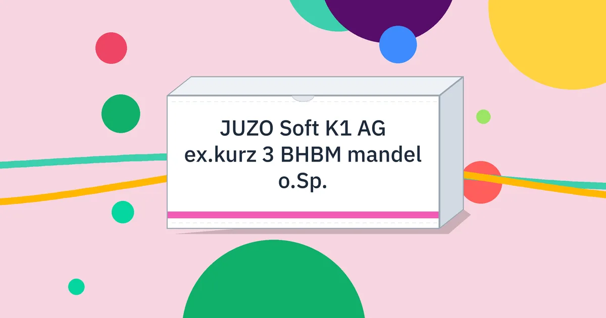 Symbolbild: Packung mit der Aufschrift JUZO Soft K1 AG ex.kurz 3 BHBM mandel o.Sp. (PZN 14858471) – Verfügbarkeit und Bezug in Apotheken in Frankfurt am Main