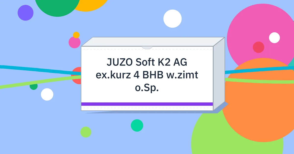 Symbolbild: Packung mit der Aufschrift JUZO Soft K2 AG ex.kurz 4 BHB w.zimt o.Sp. (PZN 14843943) – Verfügbarkeit und Bezug in Apotheken in Frankfurt am Main