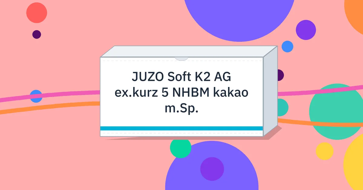 Symbolbild: Packung mit der Aufschrift JUZO Soft K2 AG ex.kurz 5 NHBM kakao m.Sp. (PZN 15022668) – Verfügbarkeit und Bezug in Apotheken in Frankfurt am Main