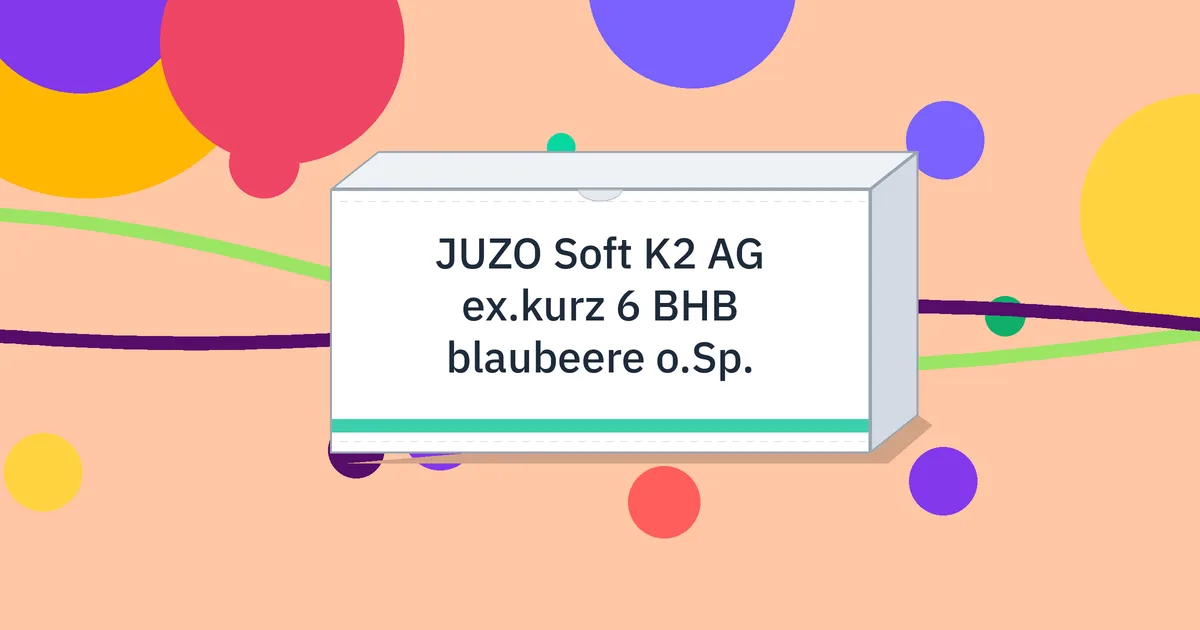 Symbolbild: Packung mit der Aufschrift JUZO Soft K2 AG ex.kurz 6 BHB blaubeere o.Sp. (PZN 14828346) – Verfügbarkeit und Bezug in Apotheken in Frankfurt am Main
