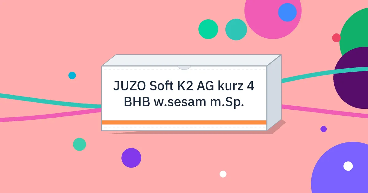 Symbolbild: Packung mit der Aufschrift JUZO Soft K2 AG kurz 4 BHB w.sesam m.Sp. (PZN 14842010) – Verfügbarkeit und Bezug in Apotheken in Frankfurt am Main