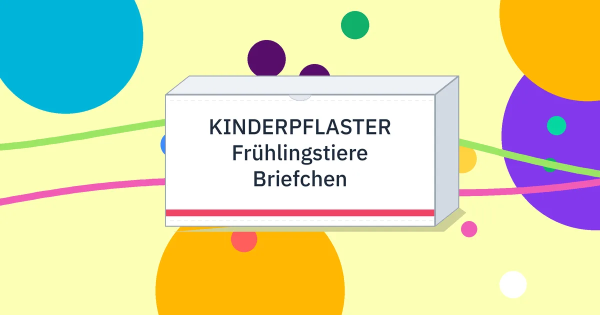 Symbolbild: Packung mit der Aufschrift KINDERPFLASTER Frühlingstiere Briefchen (PZN 19405320) – Verfügbarkeit und Bezug in Apotheken in Frankfurt am Main